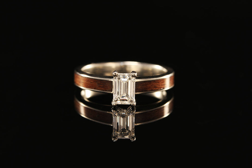 Walnut Wood 14K White Gold Diamond Tiffany Ring – Chasing Victory